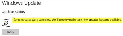 Some updates were canceled when running Windows Update