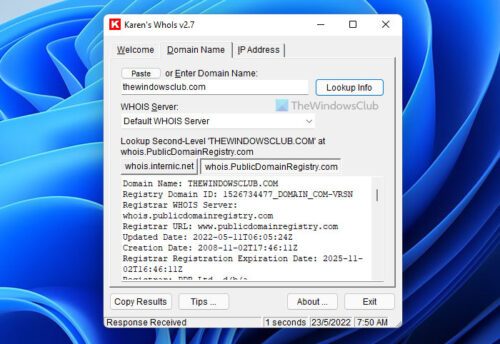 Find out WhoIs information about a website using WhoIs client for PC