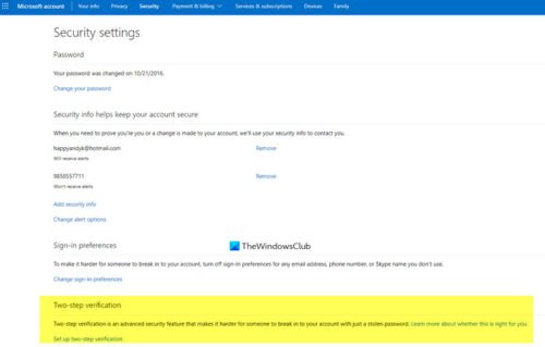 How to enable 2-step verification in Microsoft Account