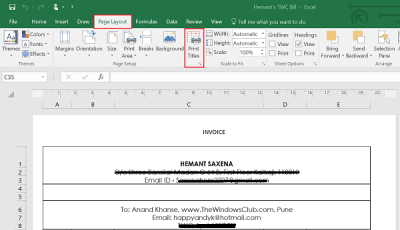 How to select Row or Column as Print Title of Excel Report