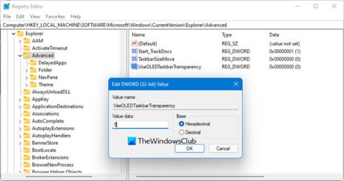 How to make Taskbar transparent or blurred in Windows 11