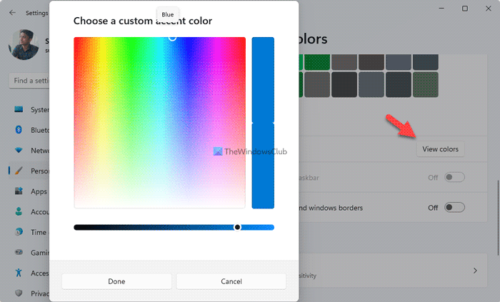 Select custom color for Start Menu, Taskbar, Title Bar, Action Center ...
