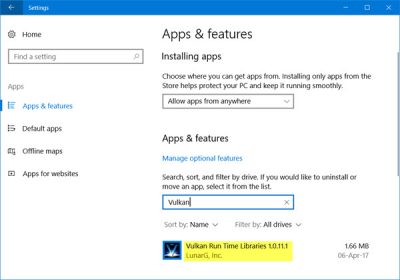 What are Vulkan Runtime Libraries you see in installed programs