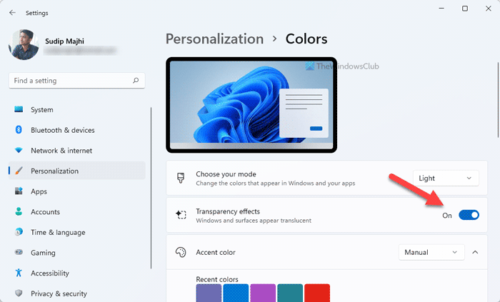 Remove Transparency, Enable Blur in Start Menu of Windows 11