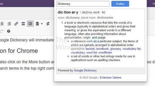Google Dictionary extension for Chrome will show meanings immediately