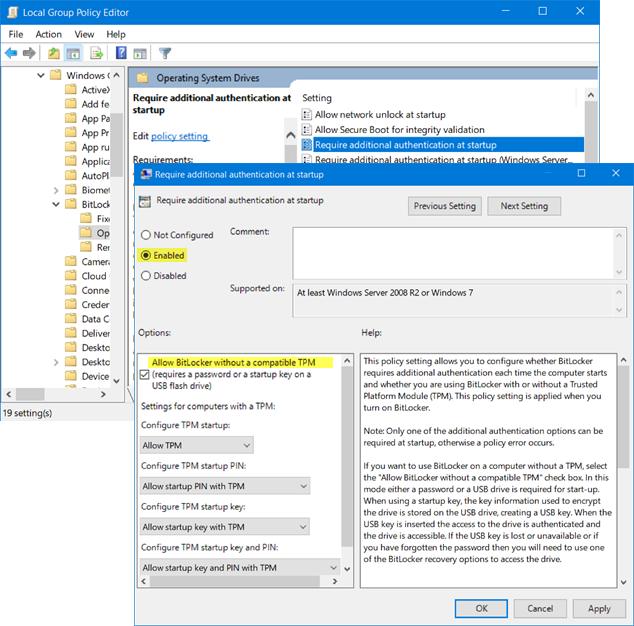 This device can’t use a Trusted Platform Module BitLocker error