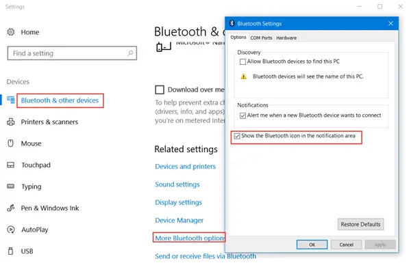Bluetooth icon not showing in Windows 11/10 Taskbar Bluetooth icon not showing in Windows 11/10 Taskbar