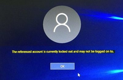 The referenced account is currently locked out in Windows 11