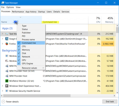 Display Command Line in Task Manager – OpenFin
