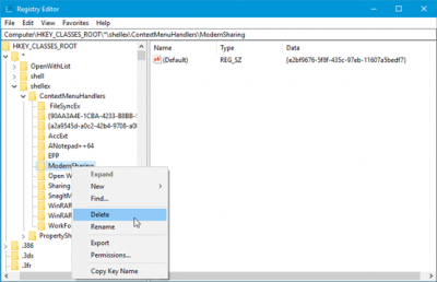 Remove Share item from right-click context menu in Windows 11/10