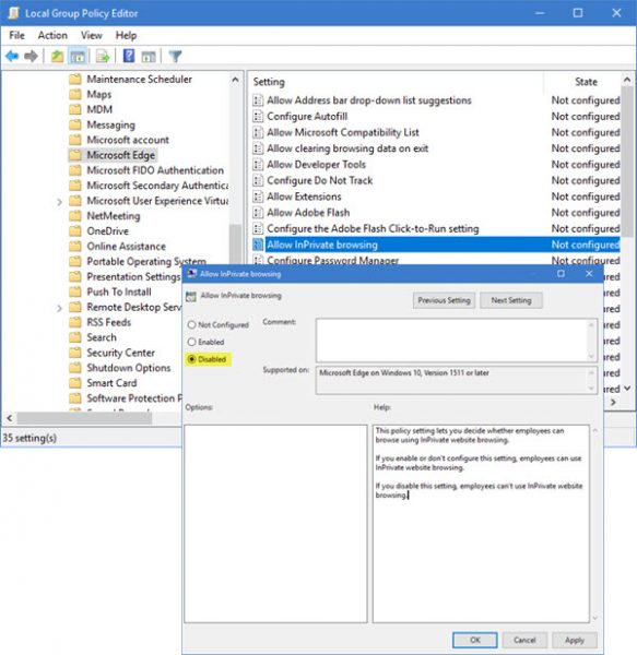Edge InPrivate Mode not working on Windows 11