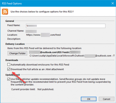 Outlook RSS Feeds not updating on Windows 11/10 PC