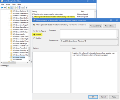 Download updates over metered connection - Turn On or Off