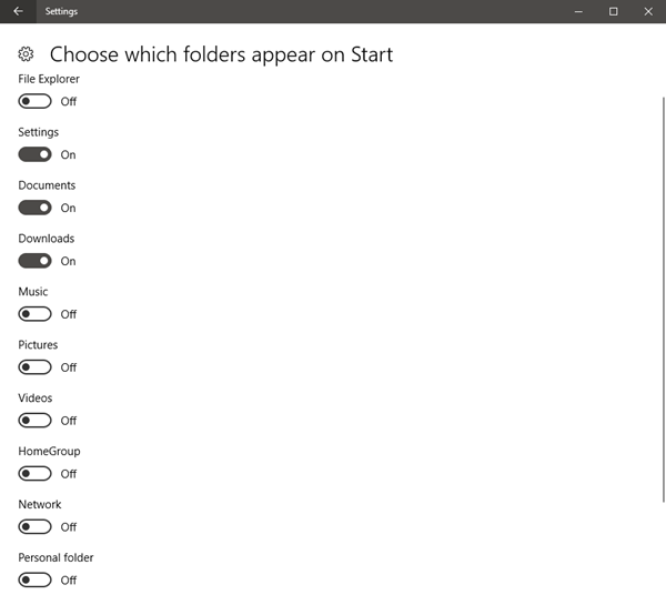 Choose and show select Folders on Start Menu in Windows 11/10
