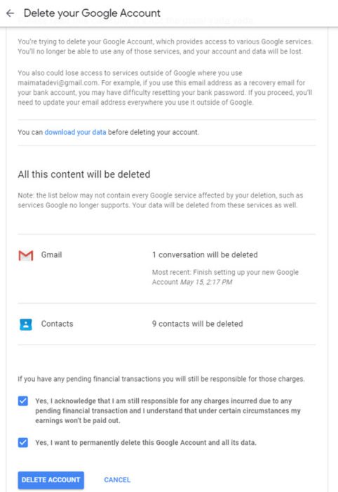 How to deactivate or delete Gmail account permanently
