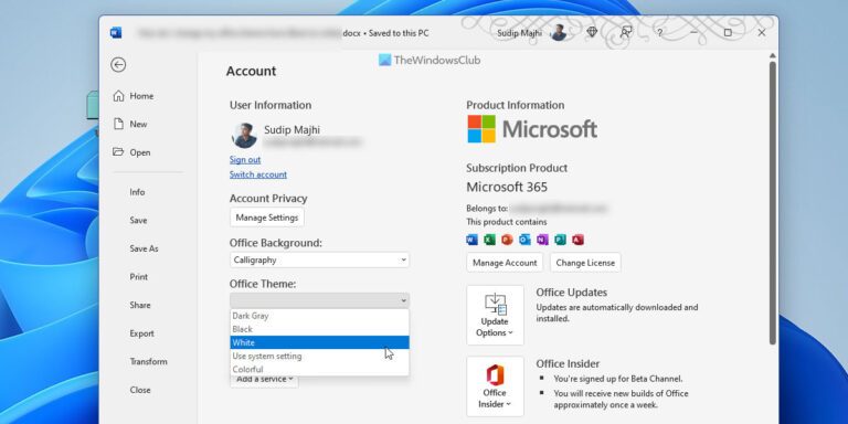 Switch to White, Gray, Colorful or Black theme in Microsoft Office