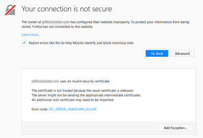 SEC_ERROR_UNKNOWN_ISSUER warning in Firefox browser