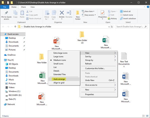 How to disable Auto Arrange in folders in Windows Explorer How to disable Auto Arrange in folders in Windows Explorer