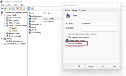How to Enable or Disable a User Account in Windows 11/10