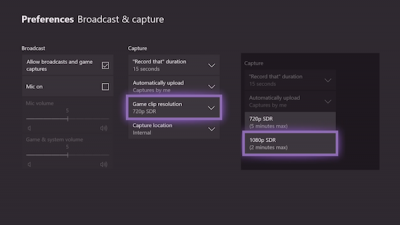 Enable 1080p Game DVR Recording; Save To External Drive: Xbox One