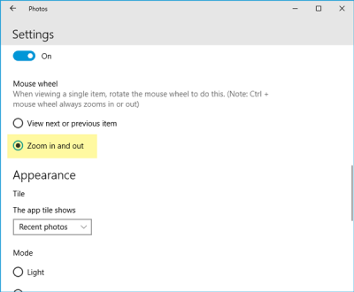 How to Zoom in or out using Mouse wheel in Photos app on Windows PC