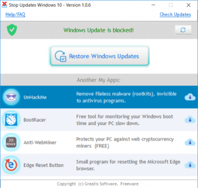 How to block Updates on Windows 10 using StopUpdates10