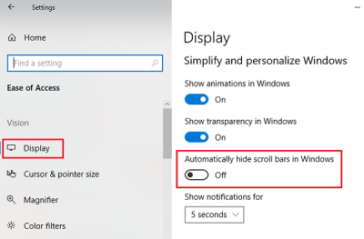 How To Always Show Scroll Bars In Windows 10