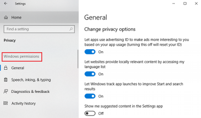 Manage Windows Privacy Permissions on Windows 10