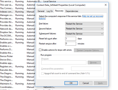 Find Dependencies of Windows Service; Restart Services automatically