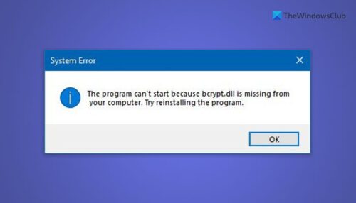 Fix bcrypt.dll file is missing, not found or corrupted errors