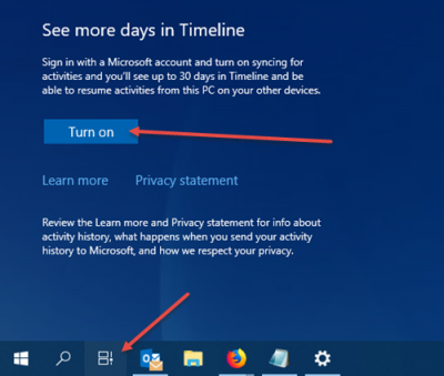 Timeline feature not working in Windows 10