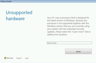 Block Unsupported Hardware Popup in Windows Update