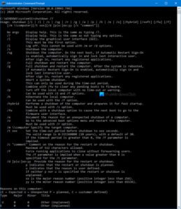 Command-line Shutdown options for shutdown.exe in Windows 11