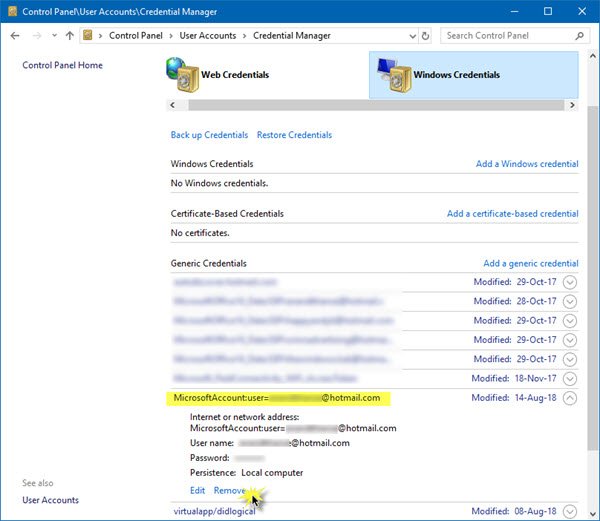 Click here to enter your most recent credentials in Windows 11