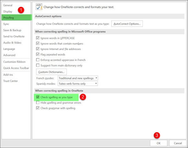 How to disable Spell Check in OneNote on Windows 11/10