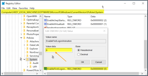 Disable first logon Hi animation using Registry or Group Policy
