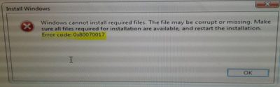 Fix Error Code 0x80070017 during Installation, Update, System Restore