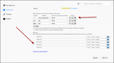 Change default Tab closing behavior in Firefox browser