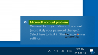 Microsoft account problem notifications always popping up