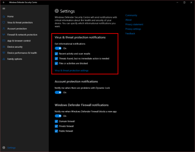Disable Windows Defender Summary Notifications