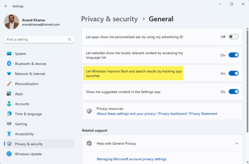 How to enable or disable App Launch Tracking in Windows 11/10