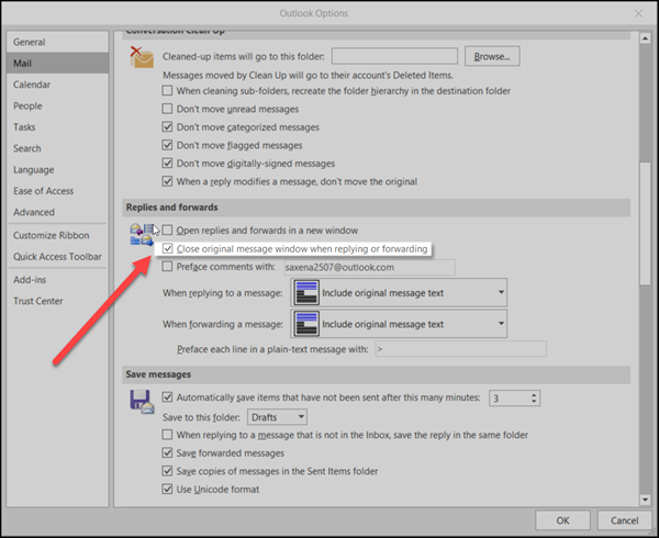 How to make Outlook close a Message after replying