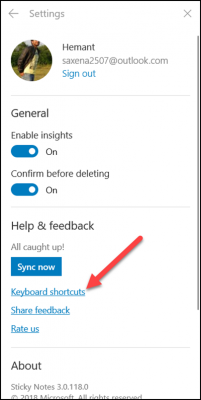 Sticky Notes Keyboard Shortcuts on Windows 11/10