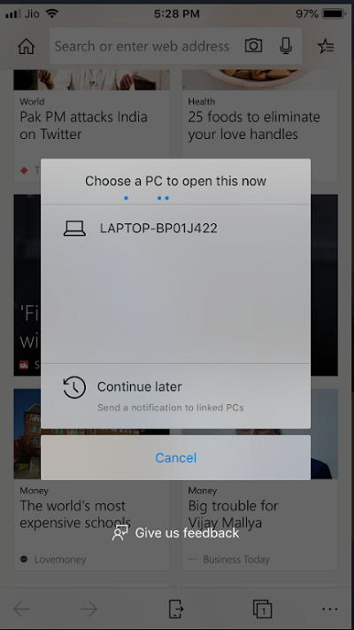 How to send web page URL from your Phone to Windows PC