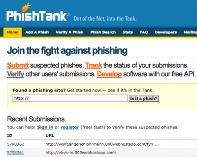 Report Phishing websites to PhishTank Open Source service