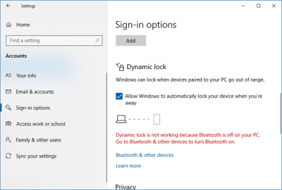 Dynamic Lock is not working, missing or grayed out in Windows 11