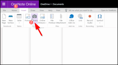 Insert pictures from camera using OneNote Online
