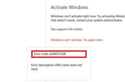 Volume Activation Error Code 0x8007232B, DNS name does not exist