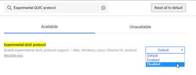 Fix ERR_QUIC_PROTOCOL_ERROR in Google Chrome