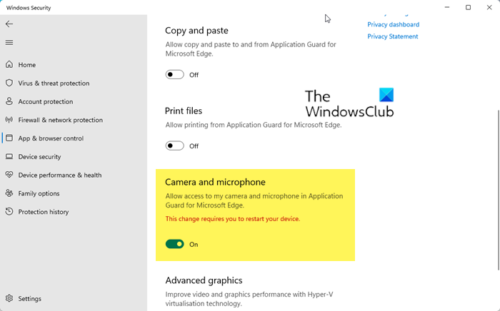 Enable Camera And Microphone In Application Guard For Edge